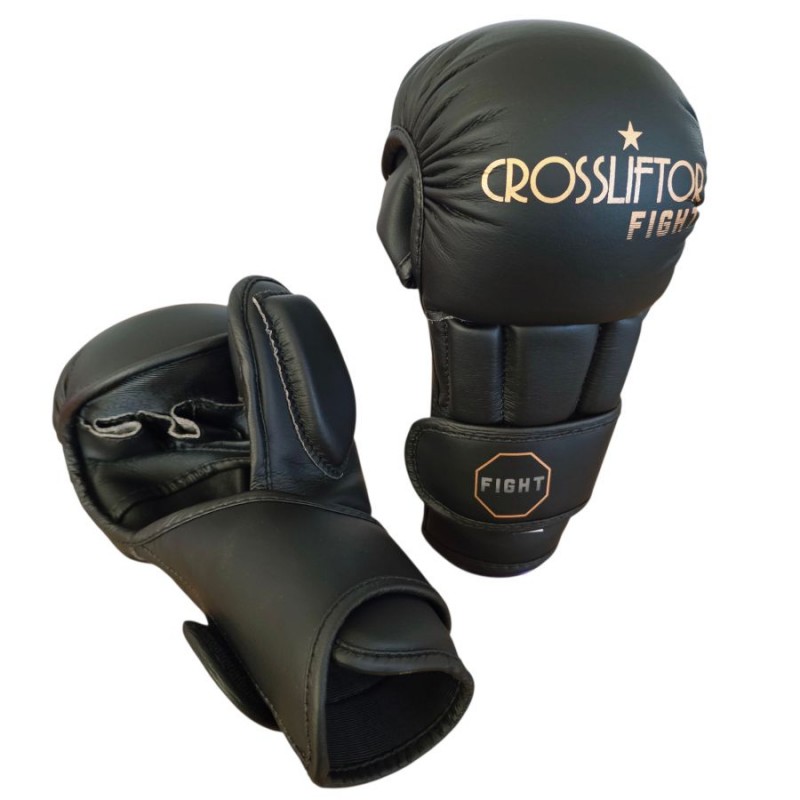 GUANTES DE SPARRING MMA DE CUERO - NEGRO - CROSSLIFTOR FIGHT Talla S